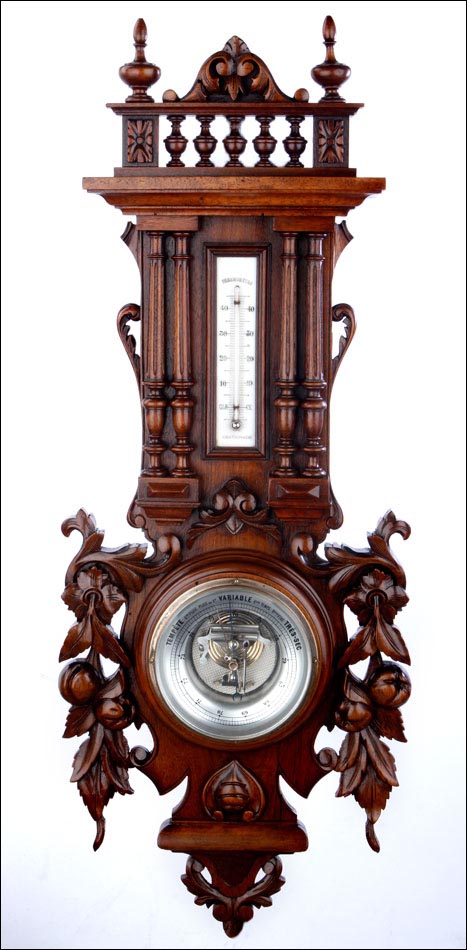 Barómetro Aneroide Antiguo con Termómetro. Francia, Circa 1900