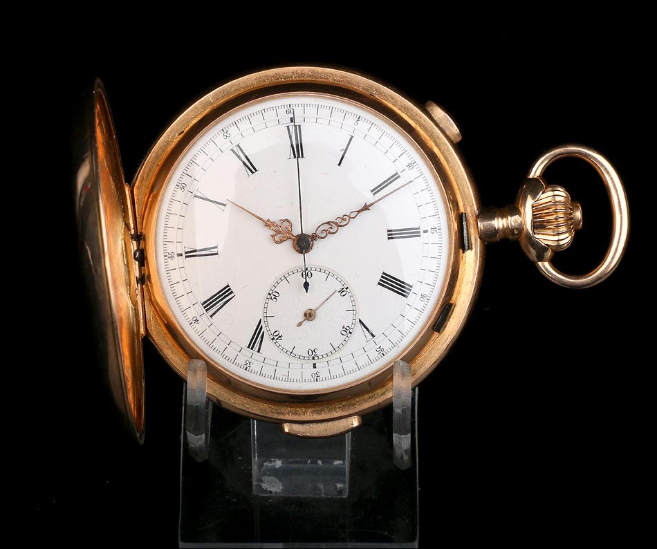 Reloj de Bolsillo Antiguo Témpora. Sonería de cuartos y cronómetro. Oro ...
